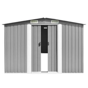 Outdoor Metal Storage Shed, Garden Shed with Door and Vents, Tool Room for Backyard, Patio, Lawn Garden Shed 101.2"x154.3"x71.3" Metal Gray