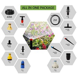 Lulu Home Irrigation System, 89 Pcs 138 FT Garden Irrigation System with Adjustable Nozzle Sprinkler Sprayer & Dripper Automatic Patio Plant Watering Kit Misting Cooling System for Greenhouse