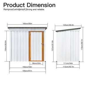 Metal Garden Storage Shed with 2 Integrated Punched Vents and Hinged Door, Outdoor Tood Storage Shed Patio Lawn Care Equipment Pool Supplies Organizer, 64.8" L x 48.54"x 68.07", White