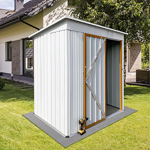 Metal Garden Storage Shed with 2 Integrated Punched Vents and Hinged Door, Outdoor Tood Storage Shed Patio Lawn Care Equipment Pool Supplies Organizer, 64.8" L x 48.54"x 68.07", White