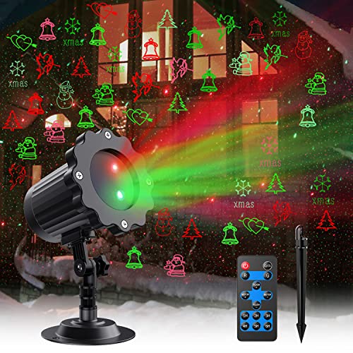 Christmas Projector Lights Outdoor, Christmas Lights Waterproof Landscape Spotlight Red and Green Star Show with Xmas Decorative Lighting for Holiday Indoor Outdoor Garden Patio Wall