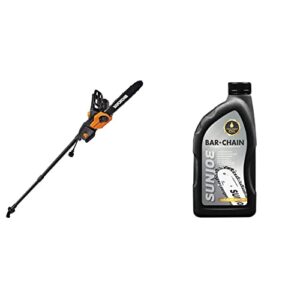 worx wg309 8 amp 10″ electric pole saw & sun joe swj-oil premium bar, chain and sprocket oil, all season chainsaw chain lubrication, universal chain saw chain oil for fast efficient cutting, 1-quart