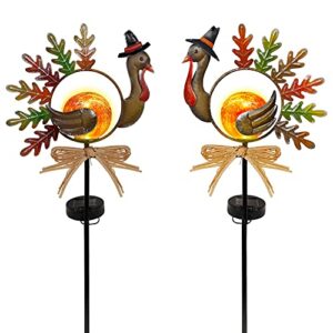 forup solar thanksgiving yard decorations, 41.3 inch outdoor solar garden turkey stake lights, metal turkey solar yard garden stake lights for thanksgiving outdoor decorations