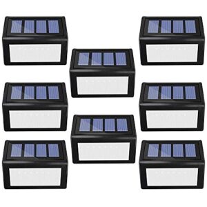 andefine 8 pack solar step lights outdoor, 6 led solar deck lights wireless waterproof security lamps lighting for stairs patio garden pathway (white light)