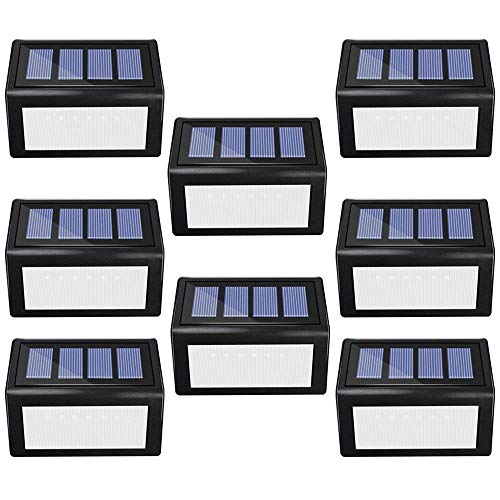 ANDEFINE 8 Pack Solar Step Lights Outdoor, 6 LED Solar Deck Lights Wireless Waterproof Security Lamps Lighting for Stairs Patio Garden Pathway (White Light)