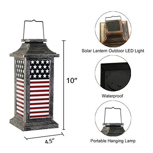 Solar Lantern Hanging Outdoor Lantern Waterproof Lamp Outdoor Garden Decor,American Flag