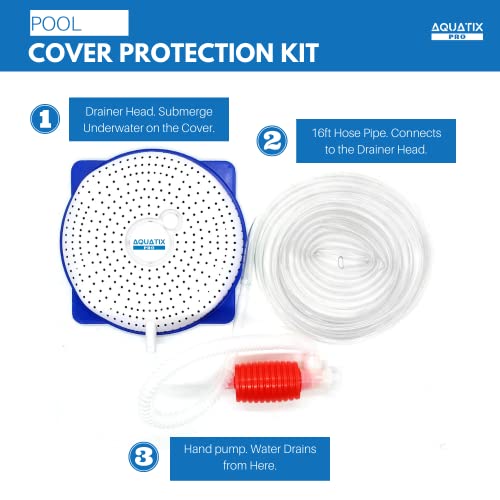 Aquatix Pro Pool Cover Drainer Kit for Above Ground Swimming Pools, Premium Pool Cover Siphon with 16 Feet Hose & Pump, Suitable for All Coverings, Quick and Easy Water Drainage, 1 Year Warranty!