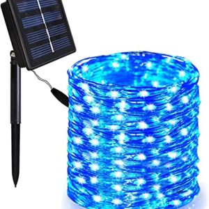 SOLARMKS Solar String Lights,200 LED Solar Lights Outdoor 8 Modes Blue Christmas Lights Waterproof Solar Fairy Lights for Pool Garden Patio Wedding Party Christmas Holiday Outdoor Decorative