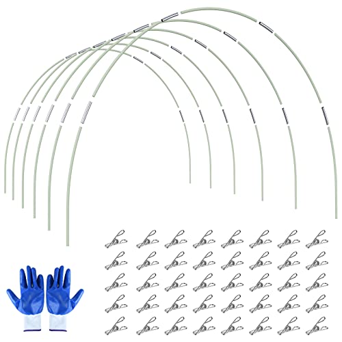 hannger 6 Sets of Greenhouse Hoops Grow Tunnel 32Pcs Row Cover Hoops - 7ft Long Garden Hoops for Raised Beds with Rust-Free Fiberglass Support Hoops Frame - DIY Plant Support Garden Stakes