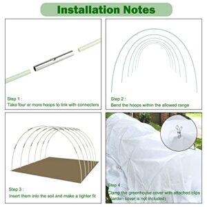 hannger 6 Sets of Greenhouse Hoops Grow Tunnel 32Pcs Row Cover Hoops - 7ft Long Garden Hoops for Raised Beds with Rust-Free Fiberglass Support Hoops Frame - DIY Plant Support Garden Stakes