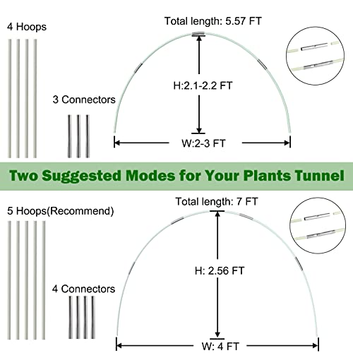 hannger 6 Sets of Greenhouse Hoops Grow Tunnel 32Pcs Row Cover Hoops - 7ft Long Garden Hoops for Raised Beds with Rust-Free Fiberglass Support Hoops Frame - DIY Plant Support Garden Stakes