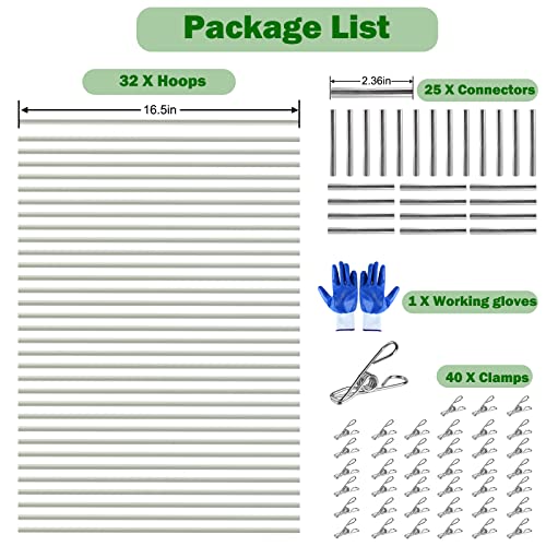 hannger 6 Sets of Greenhouse Hoops Grow Tunnel 32Pcs Row Cover Hoops - 7ft Long Garden Hoops for Raised Beds with Rust-Free Fiberglass Support Hoops Frame - DIY Plant Support Garden Stakes