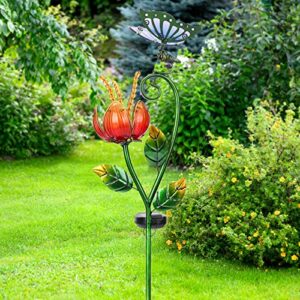 Glass Flower and Butterfly Solar Garden Stake Light Waterproof Solar Decorative Stake Light Outdoor Path Light for Walkway Pathway Lawn Patio