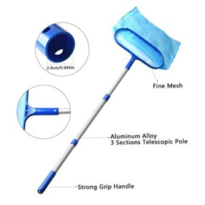 Eioflia Garden Pond Pool Leaf Skimmer Swimming Pool Cleaning Net Fountain Fish Tank Pool Leaves Fine Mesh Net Telescopic Pole Leaf Skimmer for Swimming Pool Tubs Spa