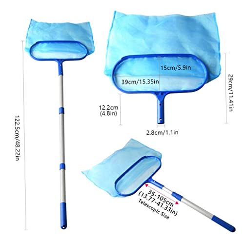 Eioflia Garden Pond Pool Leaf Skimmer Swimming Pool Cleaning Net Fountain Fish Tank Pool Leaves Fine Mesh Net Telescopic Pole Leaf Skimmer for Swimming Pool Tubs Spa