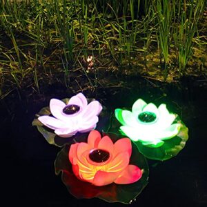 Solar Powered LED Lotus Flower Lamp Water Resistant Outdoor Floating Night Light for Yard Garden Swiming Pool Party Decoration (A)