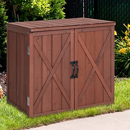 Goplus Outdoor Storage Cabinet, Wood Garden Tool Shed with Doors for Patio Backyard, 30" x 22" x 28.5"