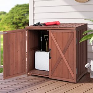 Goplus Outdoor Storage Cabinet, Wood Garden Tool Shed with Doors for Patio Backyard, 30" x 22" x 28.5"