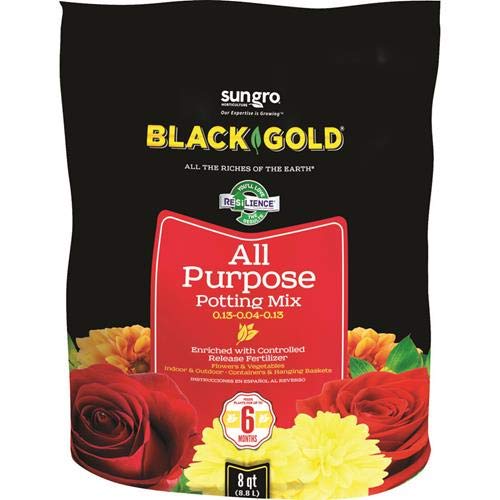 Sun Gro Horticulture 8-Quart Black Gold 1310102 Purpose Potting Soil With Control, Brown/A