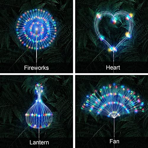 Happy Spark Solar Garden Outdoor Lights, 4 Pack Solar Firework Lights 120 LED Remote Control Decorative Lights Waterproof 8 Modes Landscape Lamp Decor Firefly Fairy Lights for Pathway Patio Yard