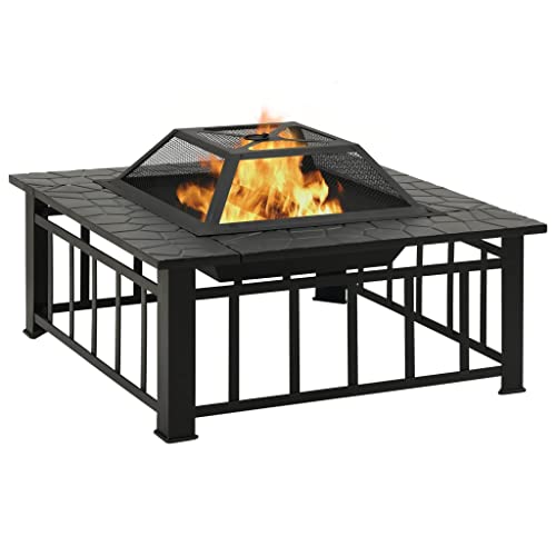 Loibinfen Garden Fire Pit with Poker 31.9"x31.9"x18.5" XXL Steel, Weight (32.94 lbs)