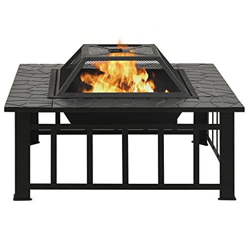 Loibinfen Garden Fire Pit with Poker 31.9"x31.9"x18.5" XXL Steel, Weight (32.94 lbs)