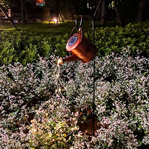 Solar Watering Can with Lights Outdoor for Garden Yard Patio Decor Waterproof Star Shower String Lights Led Cascading Fairy Waterfall Solar Kettle Flowers Lights Romantic Atmosphere (Large)