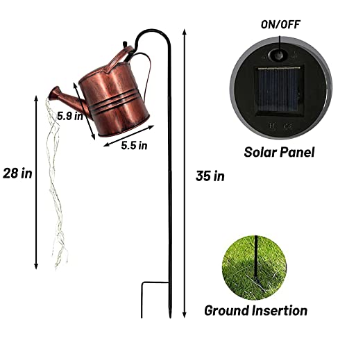 Solar Watering Can with Lights Outdoor for Garden Yard Patio Decor Waterproof Star Shower String Lights Led Cascading Fairy Waterfall Solar Kettle Flowers Lights Romantic Atmosphere (Large)