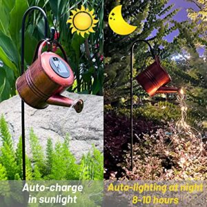 Solar Watering Can with Lights Outdoor for Garden Yard Patio Decor Waterproof Star Shower String Lights Led Cascading Fairy Waterfall Solar Kettle Flowers Lights Romantic Atmosphere (Large)