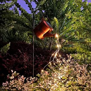 Solar Watering Can with Lights Outdoor for Garden Yard Patio Decor Waterproof Star Shower String Lights Led Cascading Fairy Waterfall Solar Kettle Flowers Lights Romantic Atmosphere (Large)