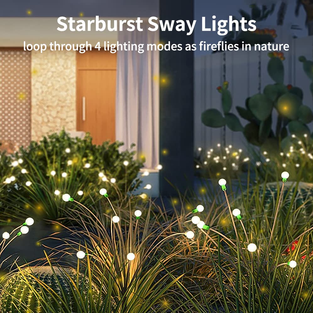 Blingstar Firefly Lights, 2Pack Plug in LED Starburst Swaying Lights, Outdoor Waterproof Garden Lights with 4 Lighting Modes, Dancing Fairy Lights for Yard Patio Pathway Decoration, Warm White