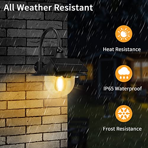 Auzev Solar Lanterns Lights Outdoor Solar Barn Light with 3 Lighting Modes, Motion Sensor LED Retro Wall Mount Waterproof Dusk to Dawn Outside Lighting for Farmhouse, Patio, Garden,Shed (Black-2Pack)