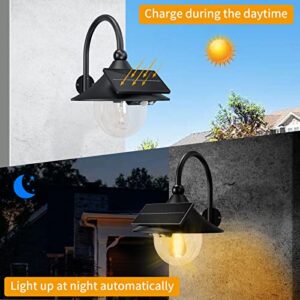 Auzev Solar Lanterns Lights Outdoor Solar Barn Light with 3 Lighting Modes, Motion Sensor LED Retro Wall Mount Waterproof Dusk to Dawn Outside Lighting for Farmhouse, Patio, Garden,Shed (Black-2Pack)