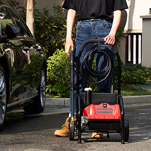 POWERWORKS Electric Pressure Washer,1800 PSI 1.1 GPM Power Washers,13-Amp Pressure Washers with 25ft High Pressure Hose and 3 Nozzles for Car Garden Cleaning (PWMA Certified)