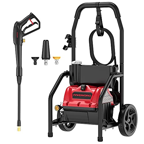 POWERWORKS Electric Pressure Washer,1800 PSI 1.1 GPM Power Washers,13-Amp Pressure Washers with 25ft High Pressure Hose and 3 Nozzles for Car Garden Cleaning (PWMA Certified)