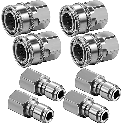 4 Sets NPT 3/8 Inch Stainless Steel Male and Female Quick Connector Kit Pressure Washer Adapters Hose Quick Connector (Internal Thread)