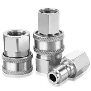 4 Sets NPT 3/8 Inch Stainless Steel Male and Female Quick Connector Kit Pressure Washer Adapters Hose Quick Connector (Internal Thread)