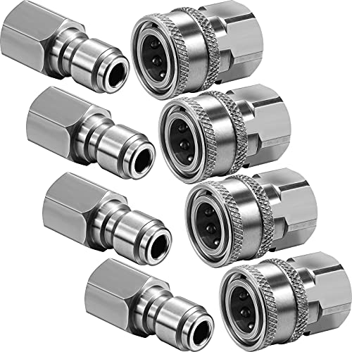 4 Sets NPT 3/8 Inch Stainless Steel Male and Female Quick Connector Kit Pressure Washer Adapters Hose Quick Connector (Internal Thread)