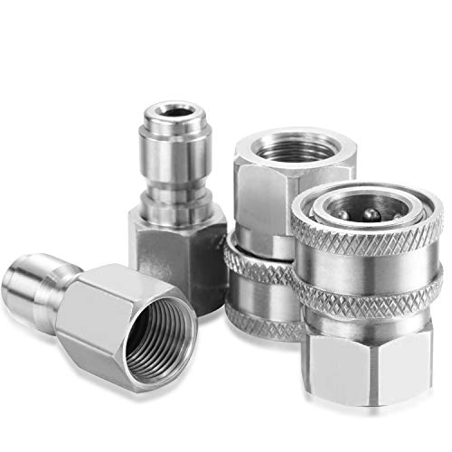 4 Sets NPT 3/8 Inch Stainless Steel Male and Female Quick Connector Kit Pressure Washer Adapters Hose Quick Connector (Internal Thread)