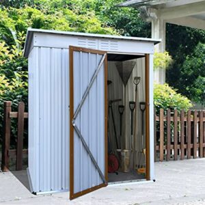 5x3 FT Metal Outdoor Storage Shed, Steel Utility Tool Shed Storage House with Door & Lock, Metal Sheds Outdoor Storage for Patio Garden Backyard Lawn, White & Brown