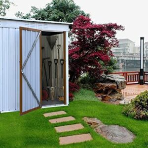 5x3 FT Metal Outdoor Storage Shed, Steel Utility Tool Shed Storage House with Door & Lock, Metal Sheds Outdoor Storage for Patio Garden Backyard Lawn, White & Brown