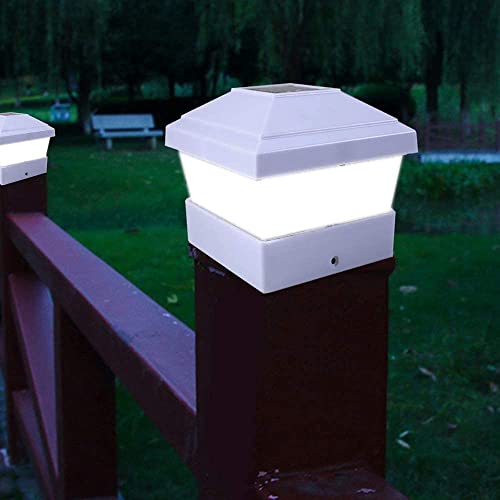 Solar Post Cap Light Outdoor 5x5 Fence Post Lights Solar Powered Waterproof Deck Lights White 30 Lumen High Brightness LED Post Lamp for Garden Patio Fence Deck Decoration (4 Pack)