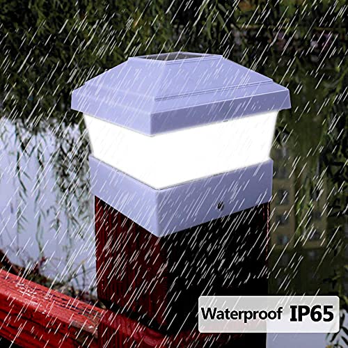 Solar Post Cap Light Outdoor 5x5 Fence Post Lights Solar Powered Waterproof Deck Lights White 30 Lumen High Brightness LED Post Lamp for Garden Patio Fence Deck Decoration (4 Pack)