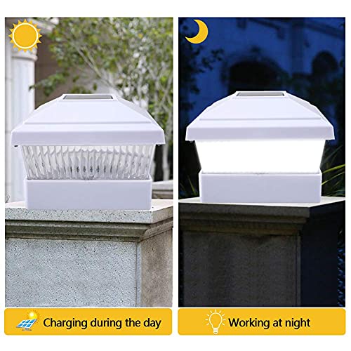 Solar Post Cap Light Outdoor 5x5 Fence Post Lights Solar Powered Waterproof Deck Lights White 30 Lumen High Brightness LED Post Lamp for Garden Patio Fence Deck Decoration (4 Pack)