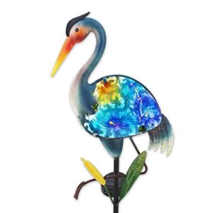 wufeily heron solar garden lights, hand-painted glass solar garden decor, lawn ornaments solar stake lights yard art solar landscape lights for patio lawn yard porch decor