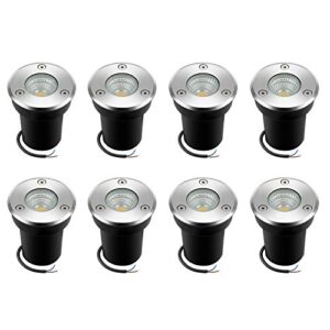 junview 8pack landscape lights led well lights 6w 12v-24v ground lights ip67 waterproof low voltage landscape lighting for driveway, deck, step, garden outdoor lighting (warm white)