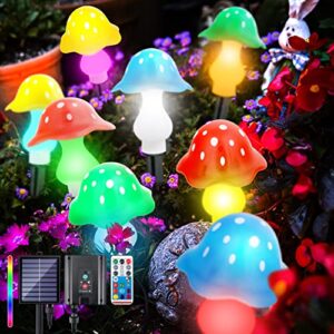 eoako outdoor mushroom solar string lights – rgb 11 color changing mushroom garden decorations light waterproof with remote and timer for garden patio yard pathway backyard christmas 11.5ft, 8 pcs