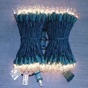 jinbest 200 clear bulb green wire christmas lights, ul certified and commercial mini light set, pack of 2 sets 100 light, for indoor outdoor party, garden, patio.