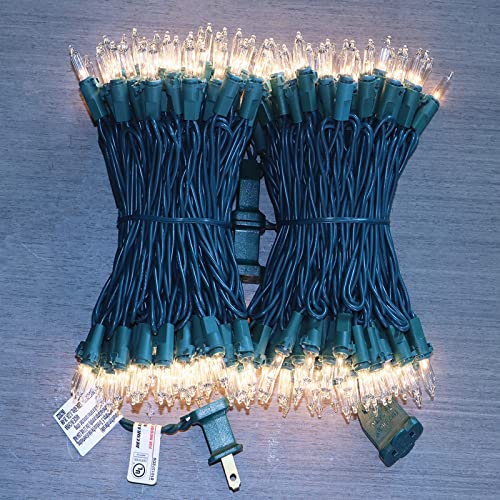 JinBest 200 Clear Bulb Green Wire Christmas Lights, UL Certified and Commercial Mini Light Set, Pack of 2 Sets 100 Light, for Indoor Outdoor Party, Garden, Patio.