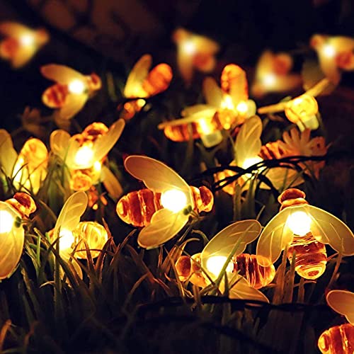 Oluote Solar Bee String Lights, 50LEDs 16ft/5M 8 Modes, Honeybee String Lights, Outdoor Honey Bee Fairy Lights for Garden Home Patio Lawn Party Holiday (16ft/5M, Warm White)